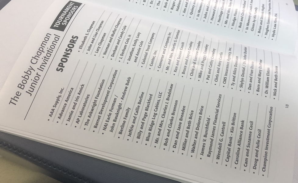 Bobby Chapman Junior Invitational Spartanburg Sponsors